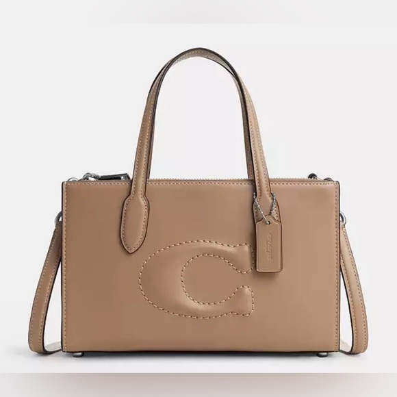 Coach | Bags | Coach Taupe Leather Nina Small Tote With Silver Hardware ...